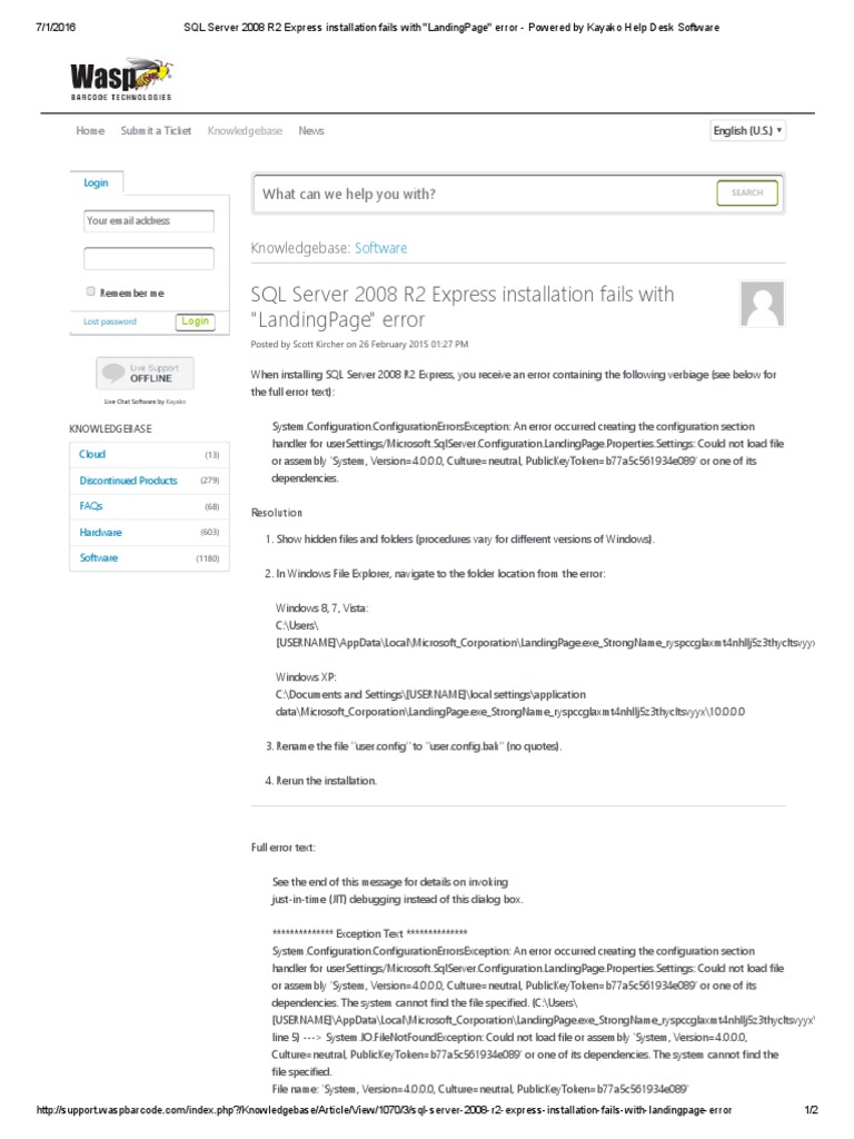 SQL Server 2008 R2 Express Installation Fails With - LandingPage - Error - Powered by Kayako ...