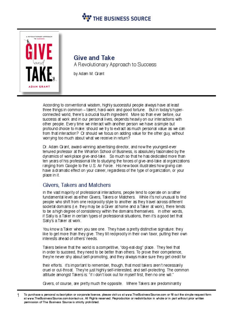 Adam Grant Give and Take | PDF | Social Media | Popular Culture & Media ...