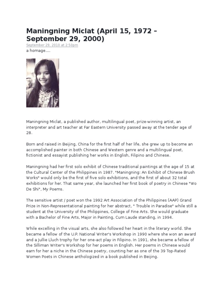 Maningning Miclat | Novels | Poetry