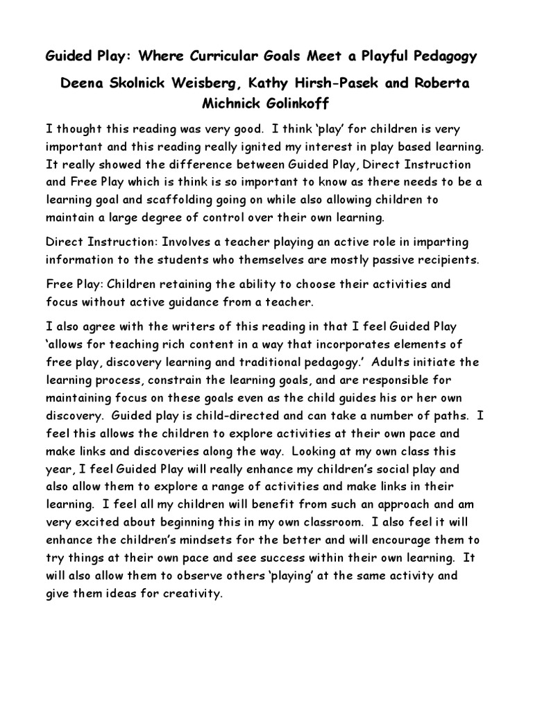 Guided Play: Where Curricular Goals Meet A Playful Pedagogy Deena ...