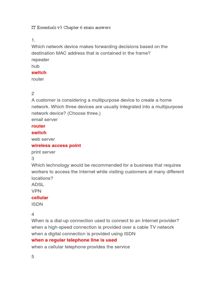 IT Essentials v5 Chapter 6 Exam Answers | Download Free PDF | Internet Protocol Suite | Network ...