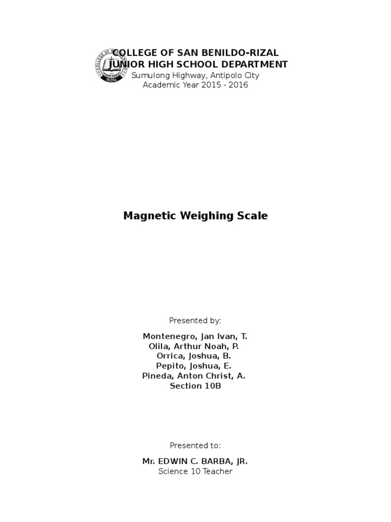 Magnetic Weighing Scale Project | PDF | Magnet | Magnetic Field