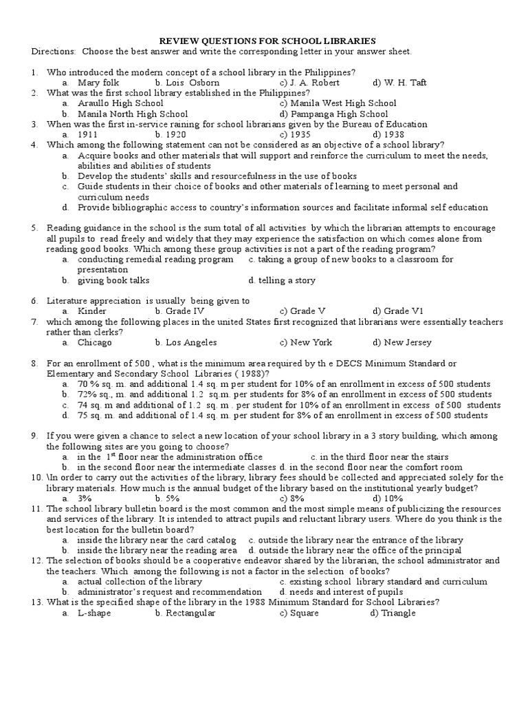 Exam Questions School Libraries | PDF | School Library | Librarian