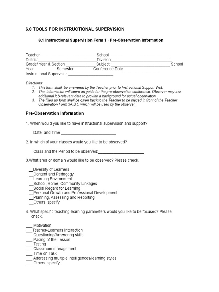 Observation Forms | PDF | Teaching Method | Teachers
