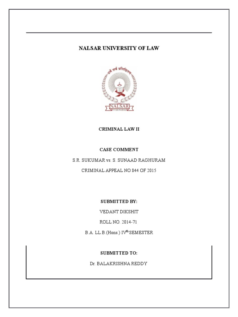 Case Comment: S.R. SUKUMAR vs. S. SUNAAD RAGHURAM: Code of Criminal ...