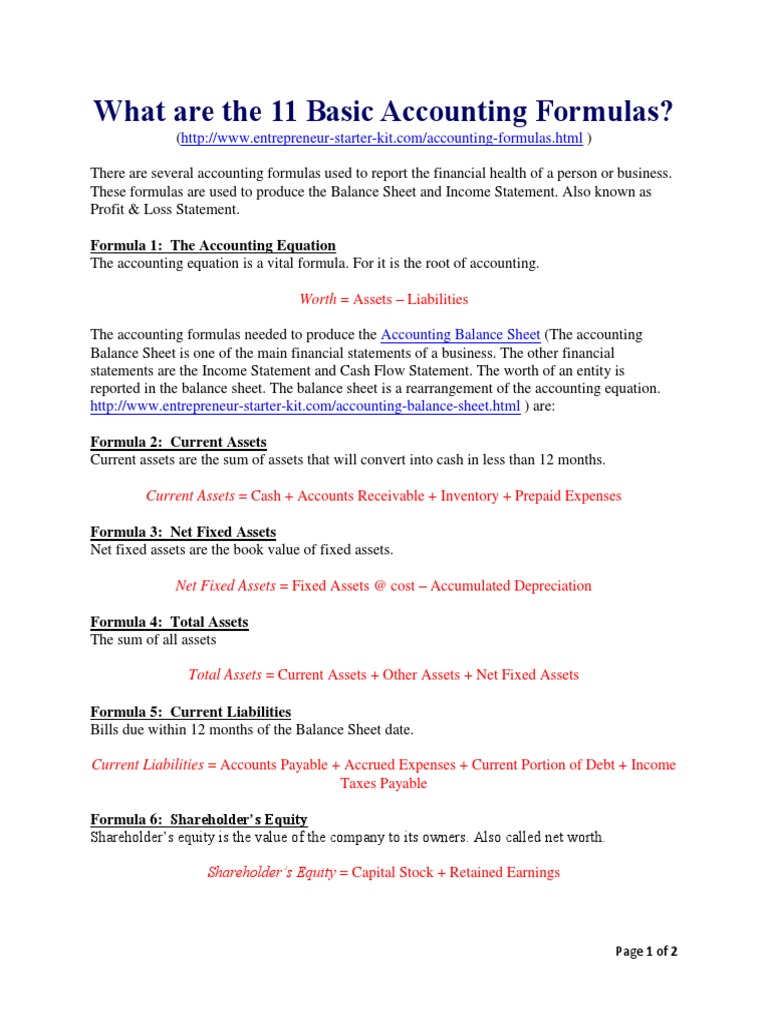 Accounting Formulas 21 | PDF | Balance Sheet | Equity (Finance)