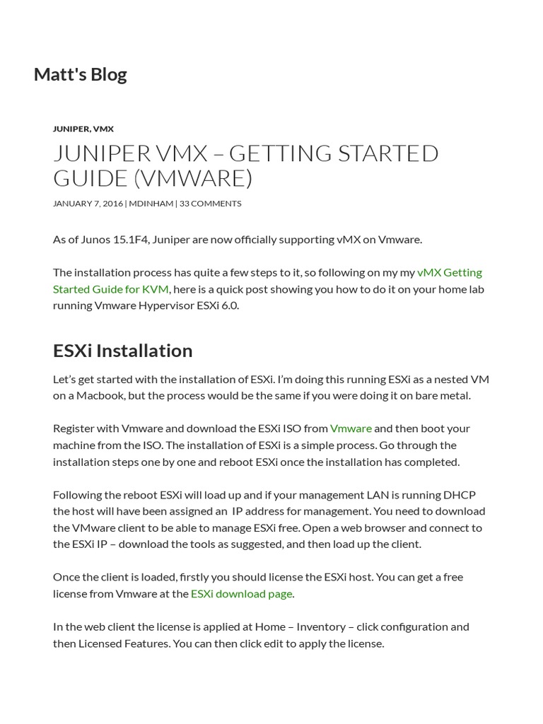 Juniper vMX on VMware: Setup Guide | PDF | Virtual Machine | Computer ...