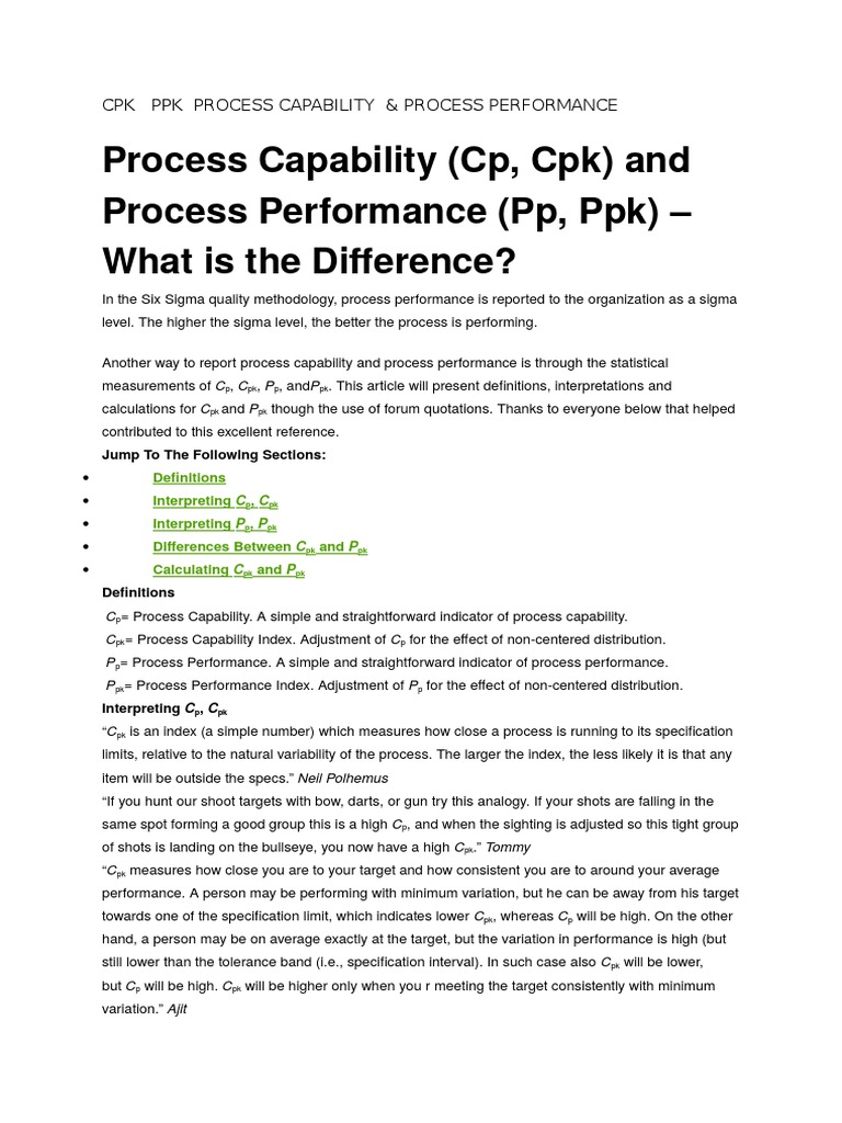 Cpk vs Ppk: Understanding Process Capability | PDF | Standard Deviation ...