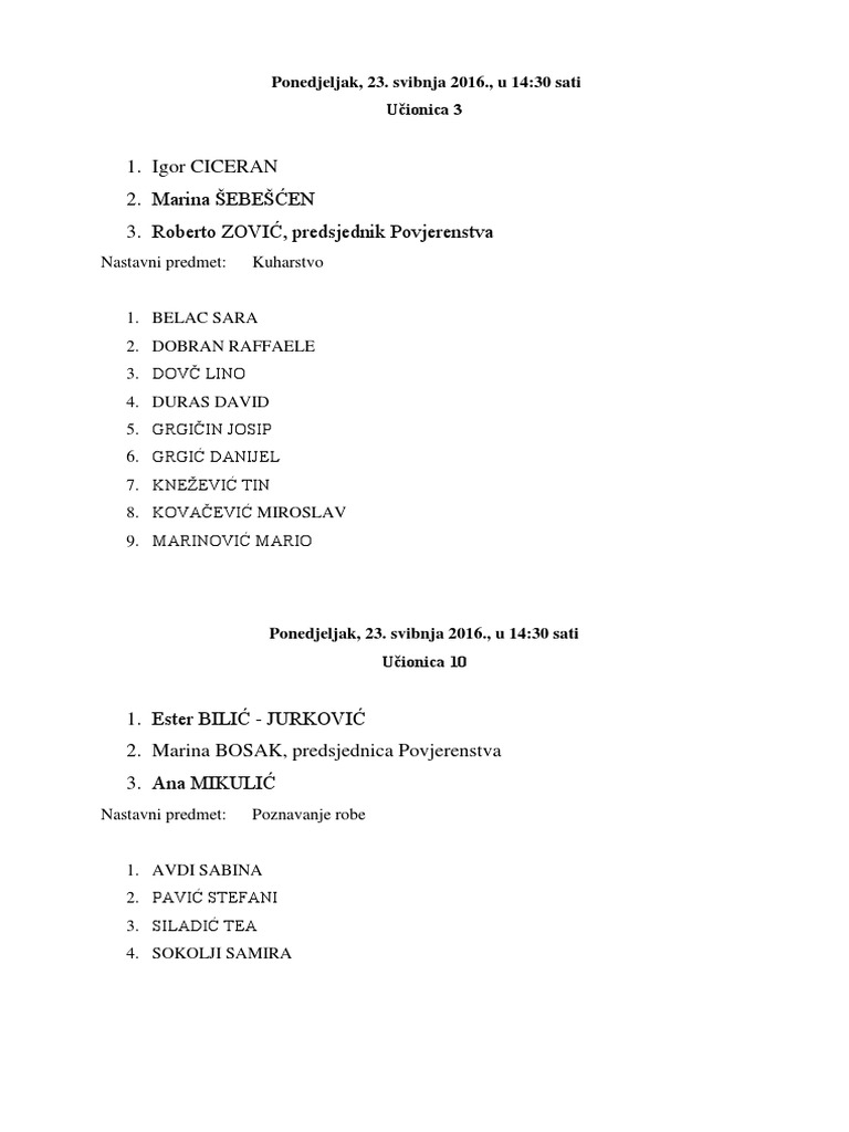 Raspored Obrana Zavrsnog Rada 2016 | PDF