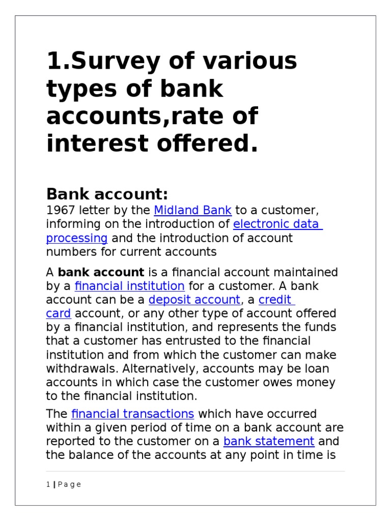 1.survey of Various Types of Bank Accounts, Rate of Interest Offered | PDF