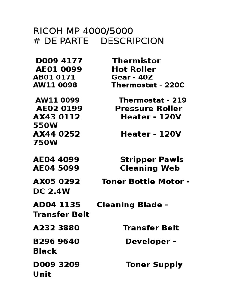 # de Partes Ricoh MP 4000 | PDF | Technology & Engineering