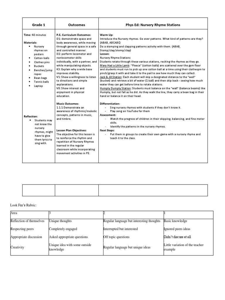 nursery rhyme stations | Physical Education | Lesson Plan