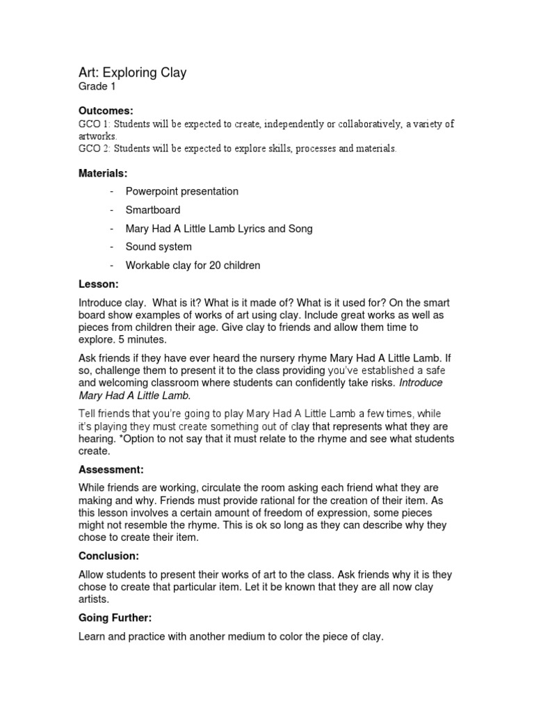 Art: Exploring Clay: Outcomes | PDF