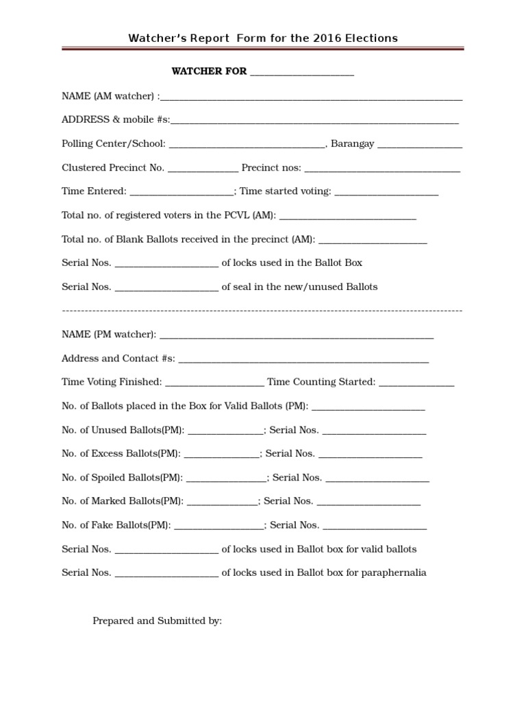 Watcher Report Form | PDF