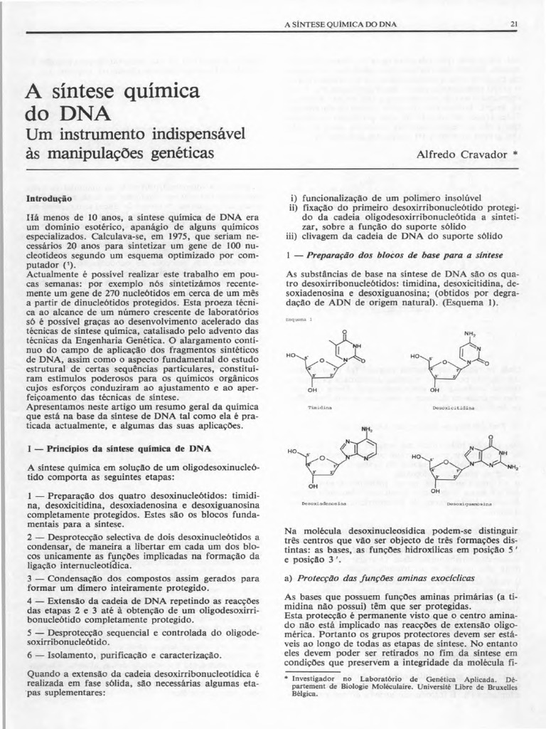A síntese química do DNA: um instrumento indispensável às manipulações ...