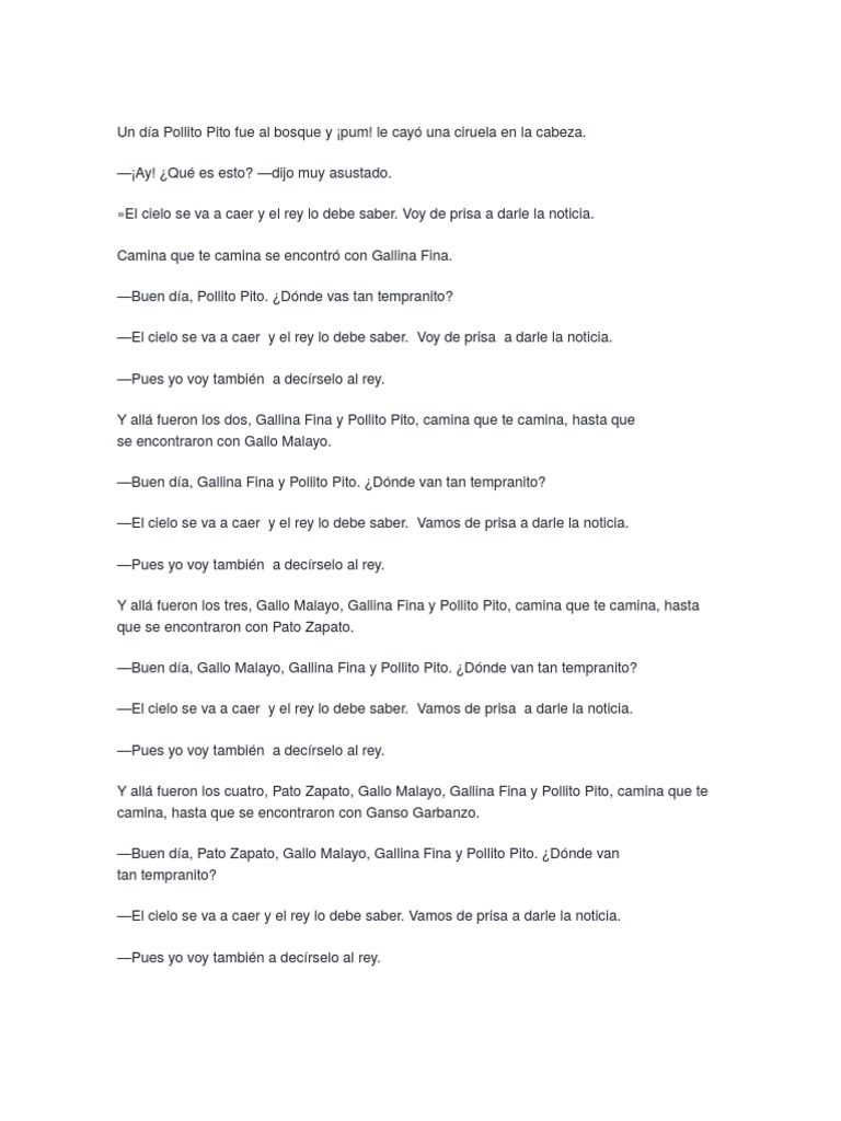 Un Día Pollito Pito Fue Al Bosque y | PDF | Pollo | Ocio