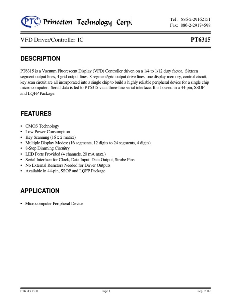 Pt6315 en | PDF | Integrated Circuit | Input/Output