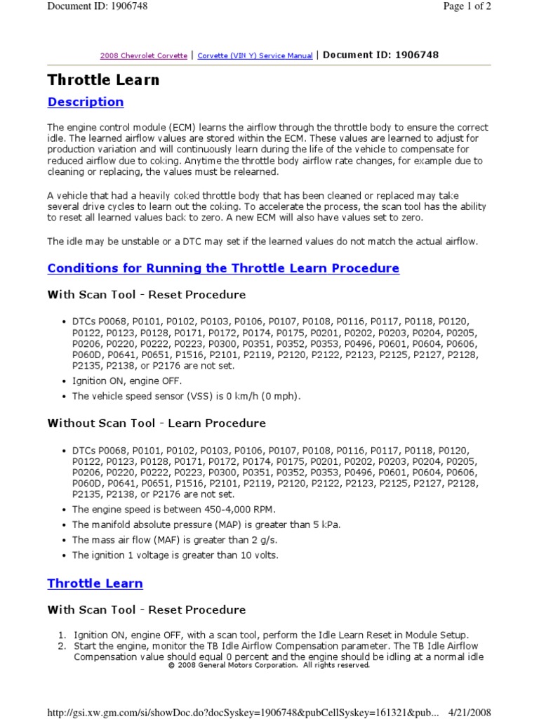 Corvette Throttle Learn | PDF | Throttle | Systems Engineering