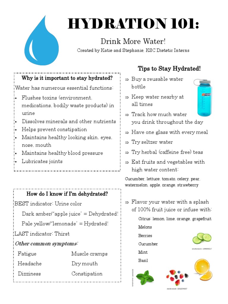 Hydration Handout | PDF | Dehydration | Water