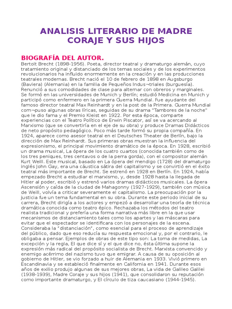Analisis Literario de Madre Coraje y Sus Hijos | Teatro | Entretenimiento (General)