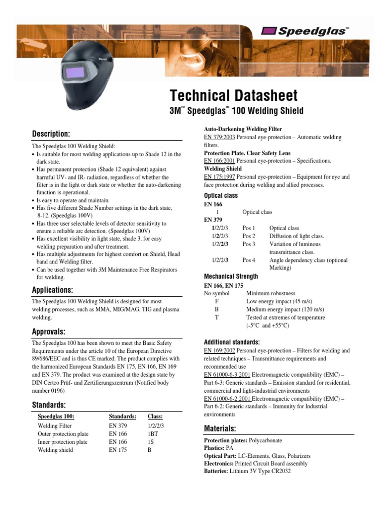 Speedglas 100 Technical Data Sheet | PDF | Electromagnetic ...
