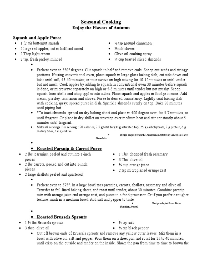 Seasonal Cooking Handout 2 | PDF | Roasting | Baking