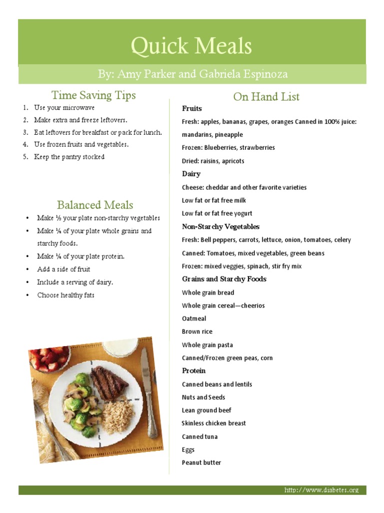 Quick Meals Handout | PDF | Cooking, Food & Wine