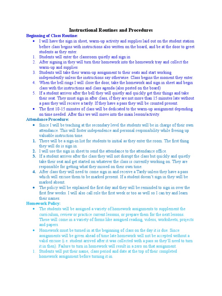 Instructional Routines and Procedures | PDF | Homework | Teaching And ...