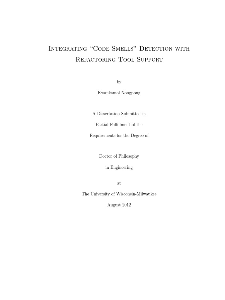 Integrating Code SmellsIntegrating Code Smells Detection With Refactoring Tool Support-NongPong ...