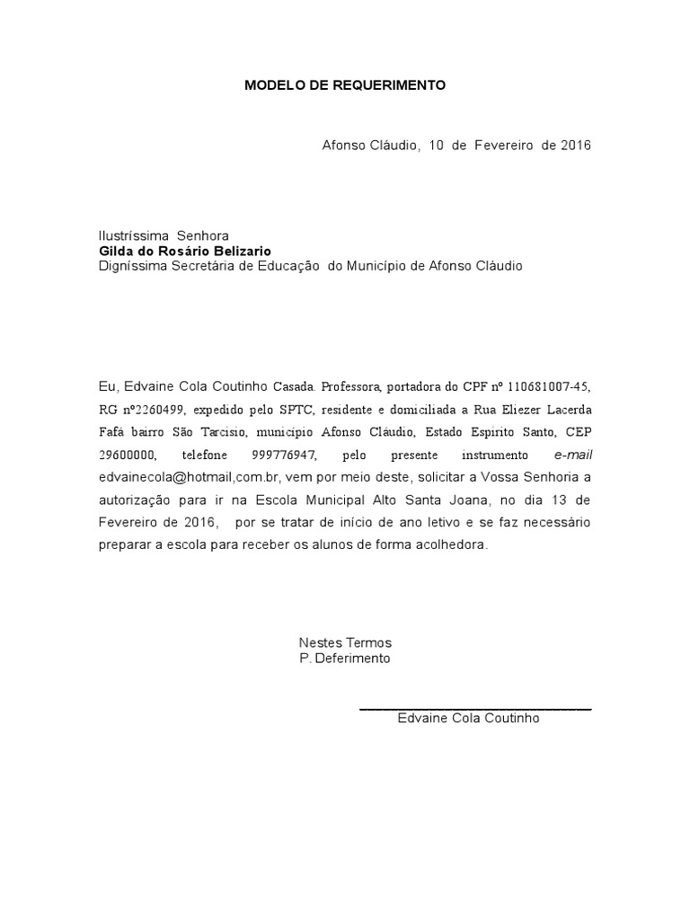 Modelo de Requerimento Escolar | PDF