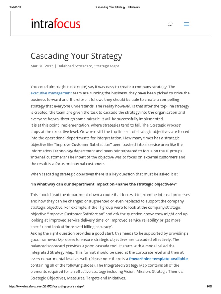 Cascading Your Strategy - Intrafocus | PDF | Strategic Management | Marketing