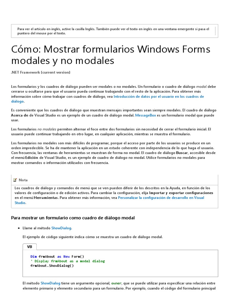 Cómo - Mostrar Formularios Windows Forms Modales y No Modales PDF | PDF ...