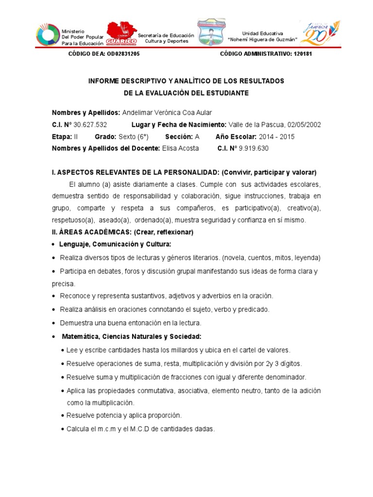 Informe Descriptivo - Literal - A | PDF | Venezuela | Deportes