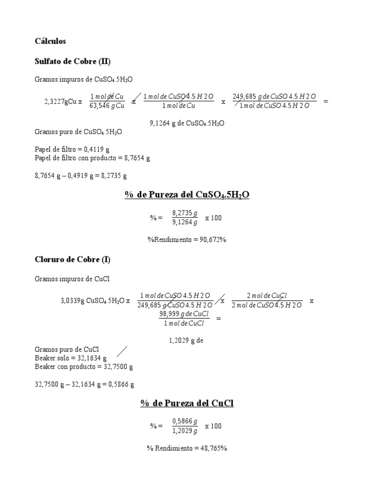 Cálculos de Cobre | PDF
