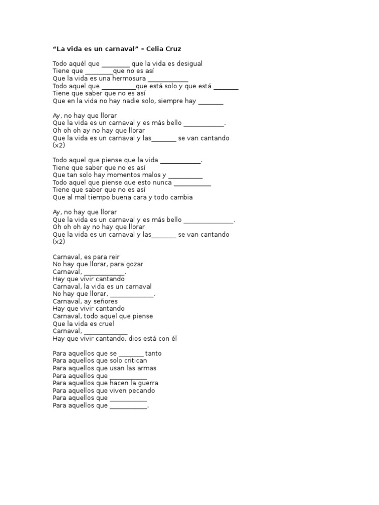 Celia Cruz - La Vida Es Un Carnaval ELE | PDF