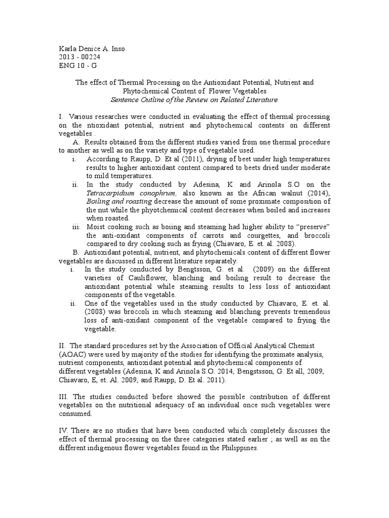 RRL Outline | Download Free PDF | Vegetables | Boiling