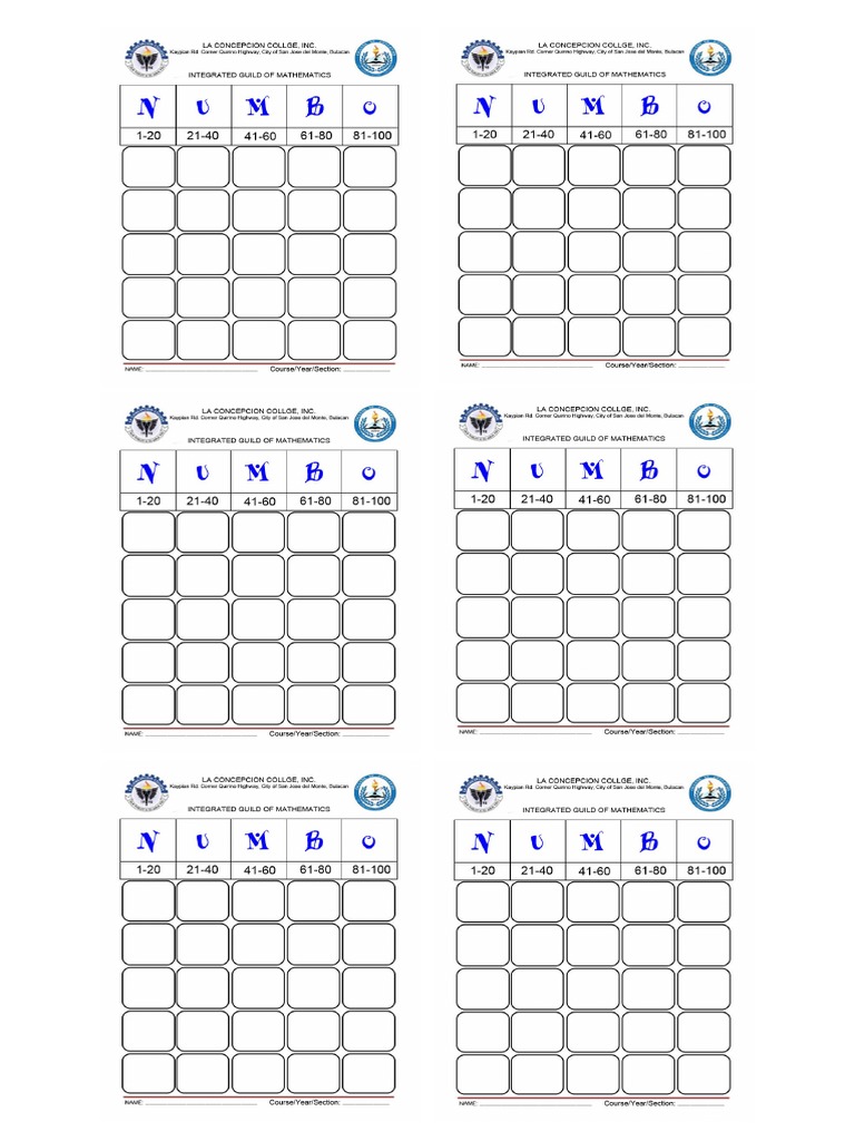 Sample NUMBO Cards | PDF