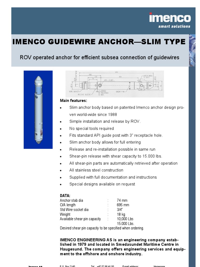 Imenco Guidewire Anchor Overview | PDF