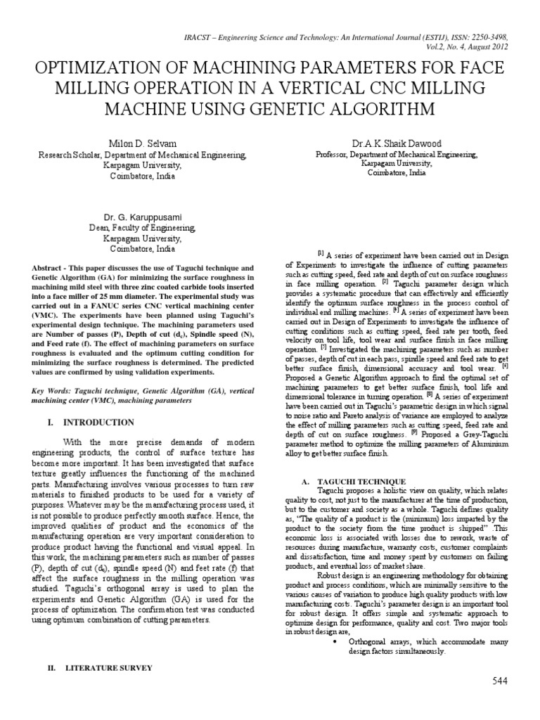 Optimization Of Machining Parameters Machining Science