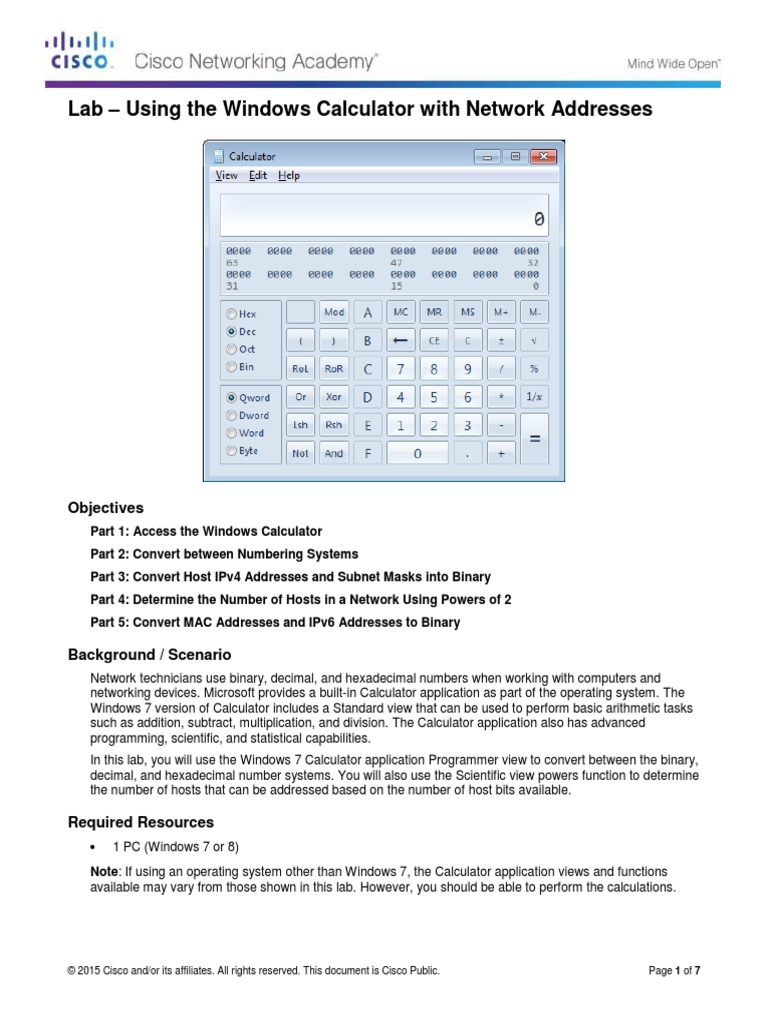 7.1.2.8 Lab - Using The Windows Calculator With Network Addresses | PDF ...