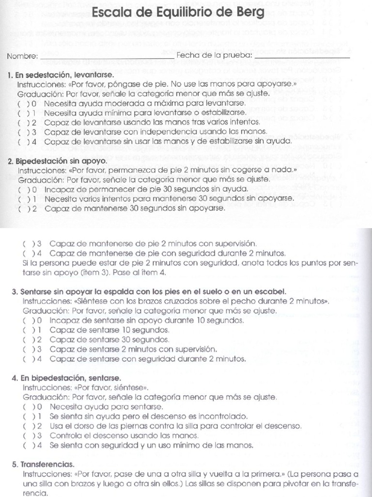 Escala de Equilibrio de Berg PDF | PDF
