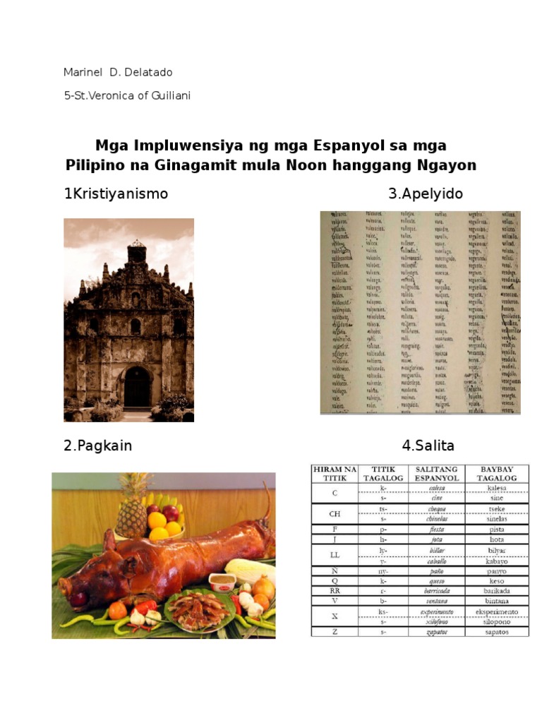 Mga Impluwensiya NG Mga Espanyol Sa Mga Pilipino Na Ginagamit Mula Noon Hanggang Ngayon | PDF