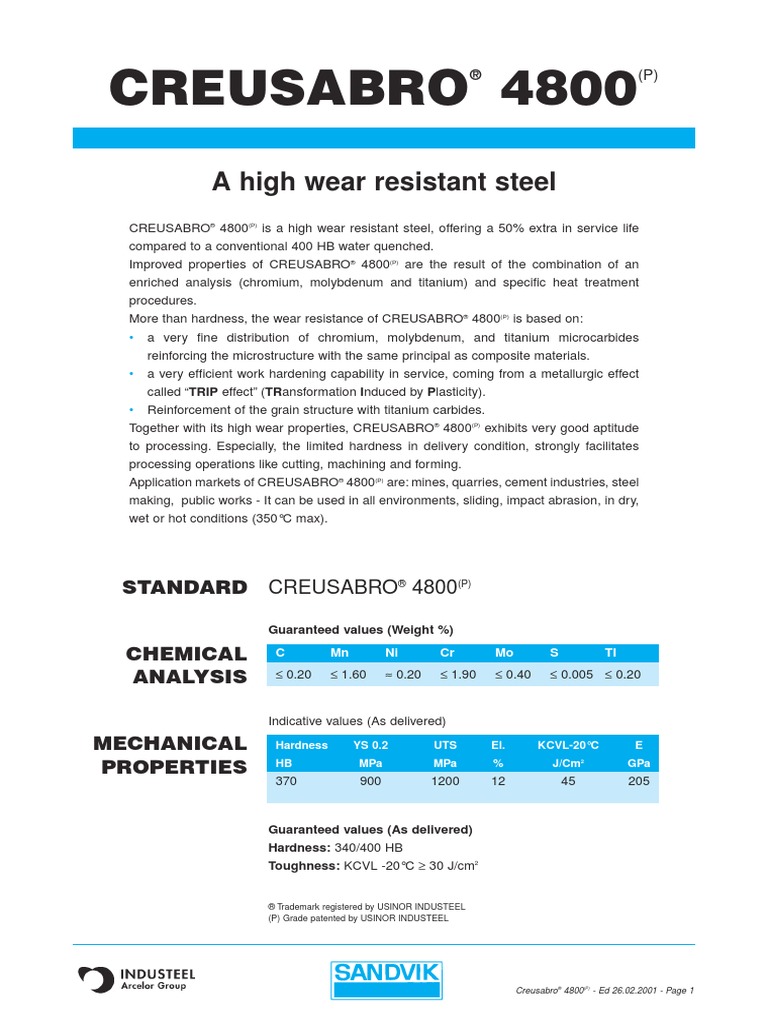 Creusabro 4800 | PDF | Steel | Wear