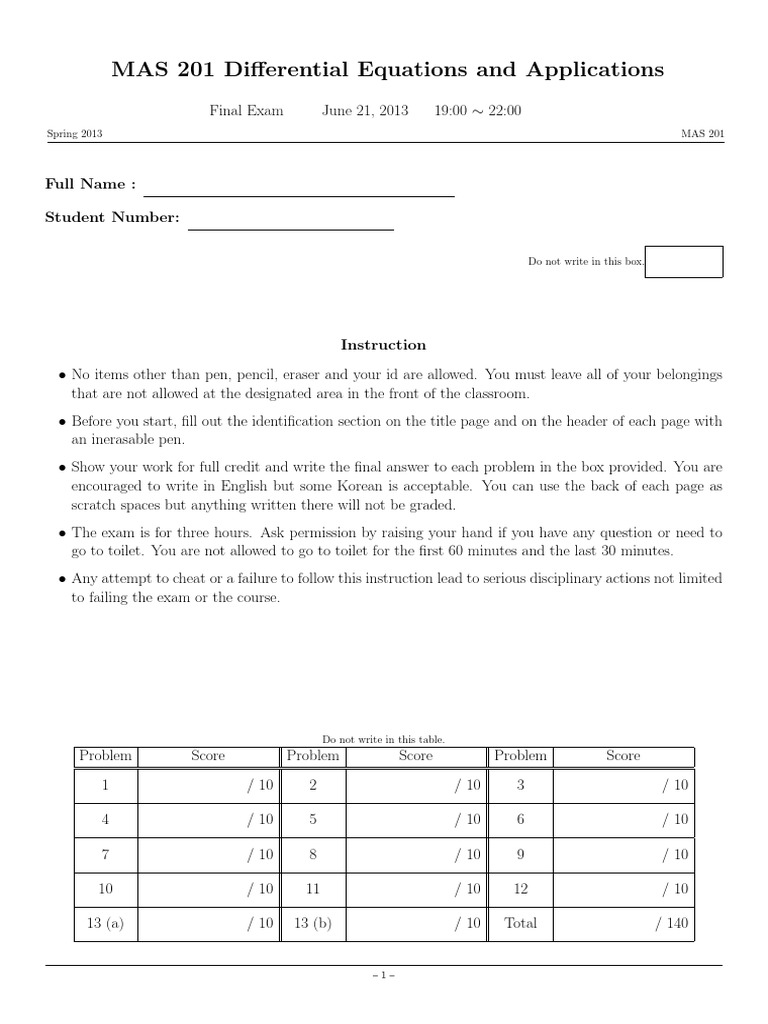 13sp Mas201 Final | PDF | System Of Linear Equations | Power Series