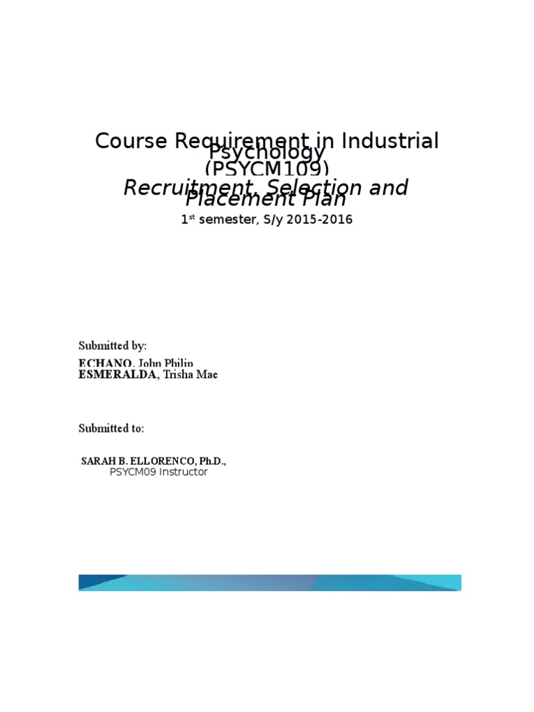 Recruitment Selection Placement Plan | PDF | Apprenticeship | Banks