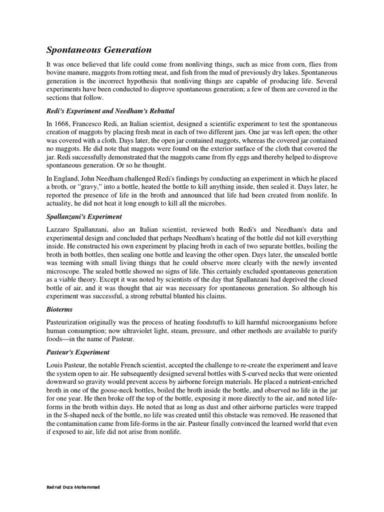 Spontaneous Generation | PDF | Science | Nature