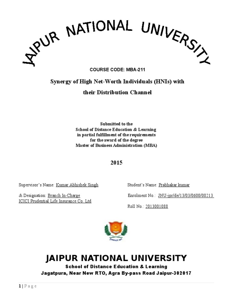 Project On HNI With Their Distribution | PDF | Pension | Insurance