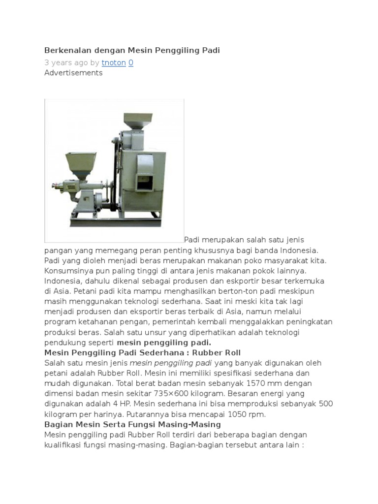 Berkenalan Dengan Mesin Penggiling Padi | PDF