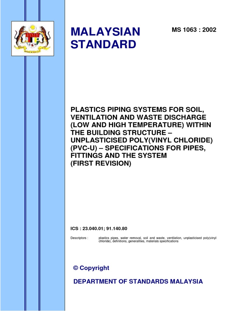 Ms 1063 2002pre | PDF | Standardization | Polyvinyl Chloride