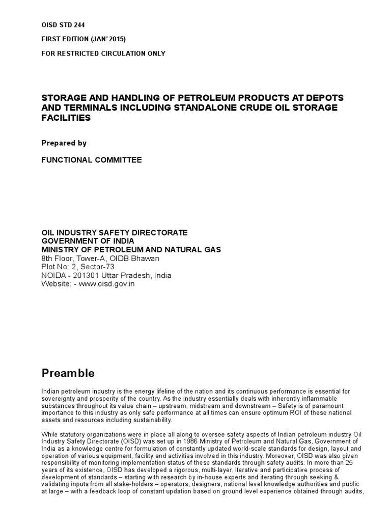 OISD Standard 244: Petroleum Safety Guidelines | PDF | Petroleum | Oil ...